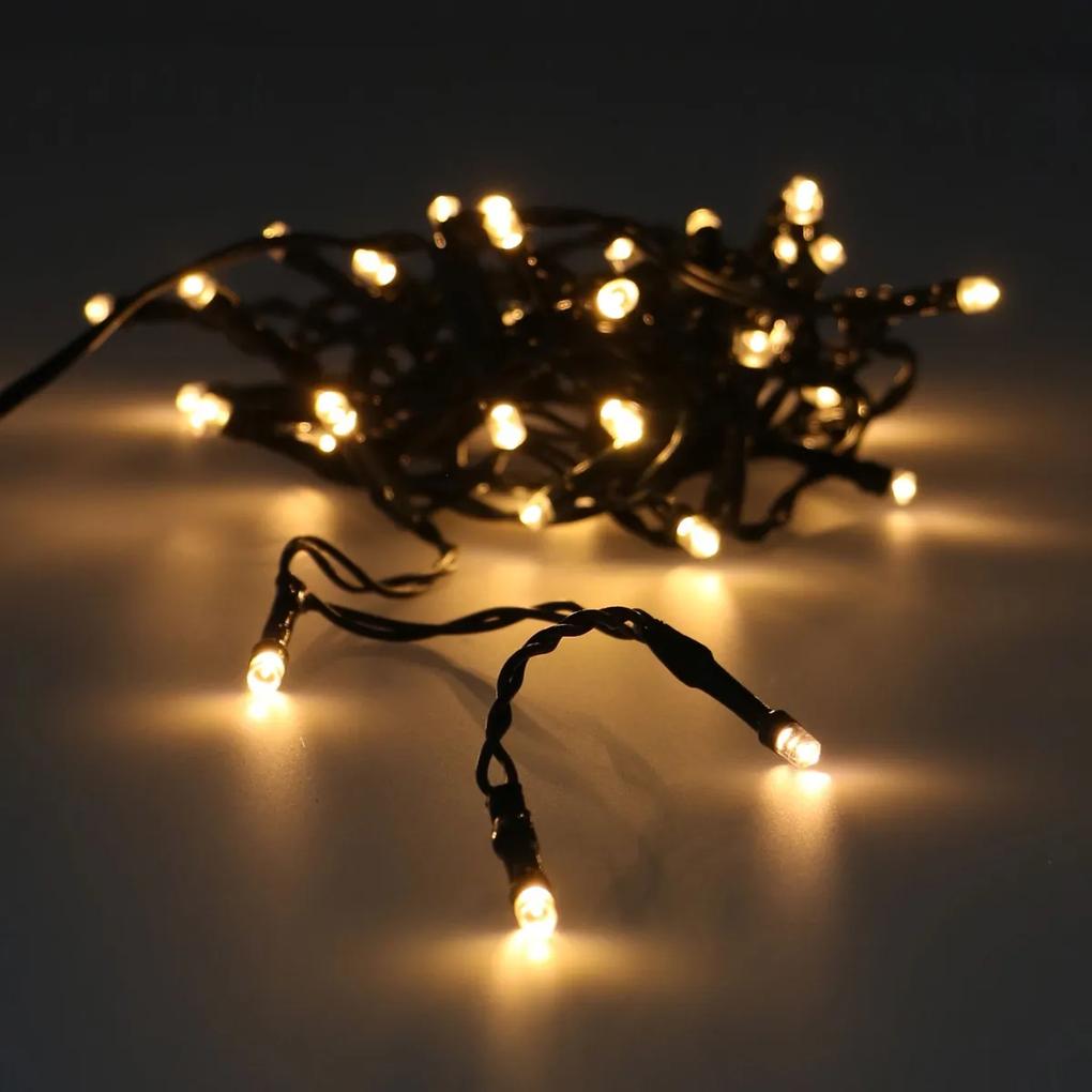 Vnitřní vánoční LED řetěz, teplá bílá, 5m 50 LED, napájení na baterie