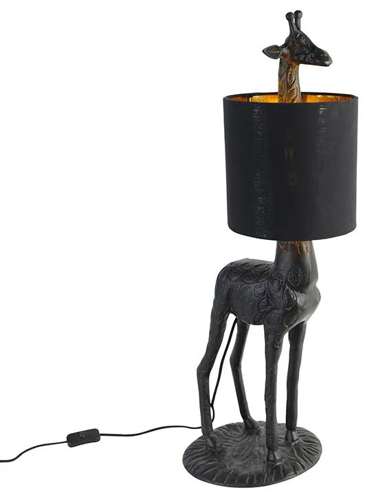 Vintage stojací lampa černá s látkovým odstínem černá - Giraffe To