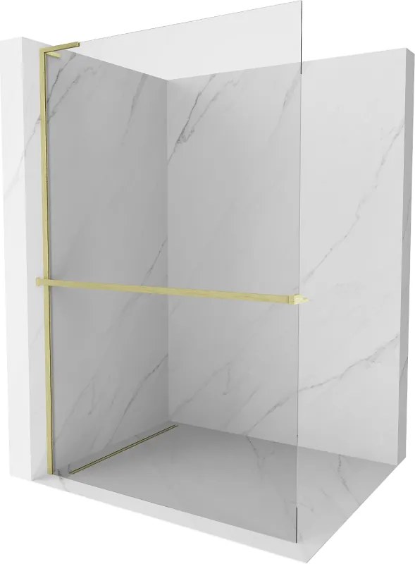 Mexen Kioto+ L, sprchová zástěna Walk-In s poličkou a věšákem 80 x 200 cm, 8mm čiré sklo, zlatý matný profil, 800-080-123-55-00