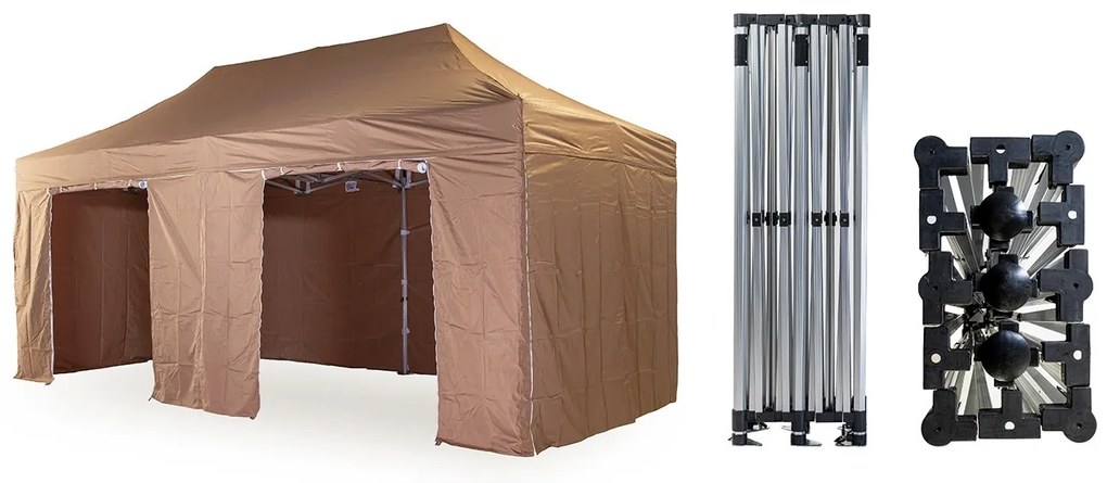 Nůžkový párty stan 3x6 m TENTino SMALL HEXAGON Barva opláštění: 10B - SVĚTLE HNĚDÁ