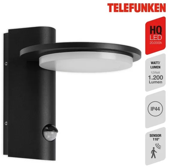 Telefunken 312505TF-LED Venkovní nástěnné svítidlo se senzorem LED/10W/230V IP44