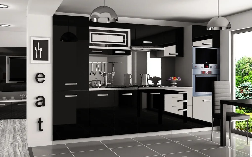 Moderní sektorová kuchyně černá Syka 300 cm