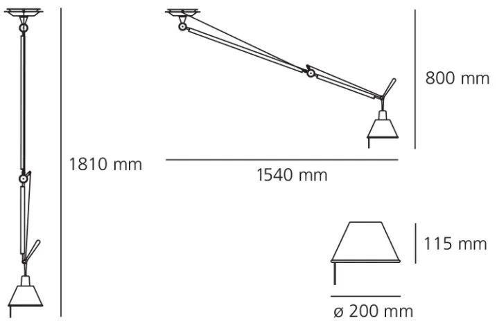 Artemide 0629000A+0781020A Tolomeo decentrata, designové závěsné svítidlo, 1x150W E27, polohovatelná ramena, stínítko satin, průměr 36cm