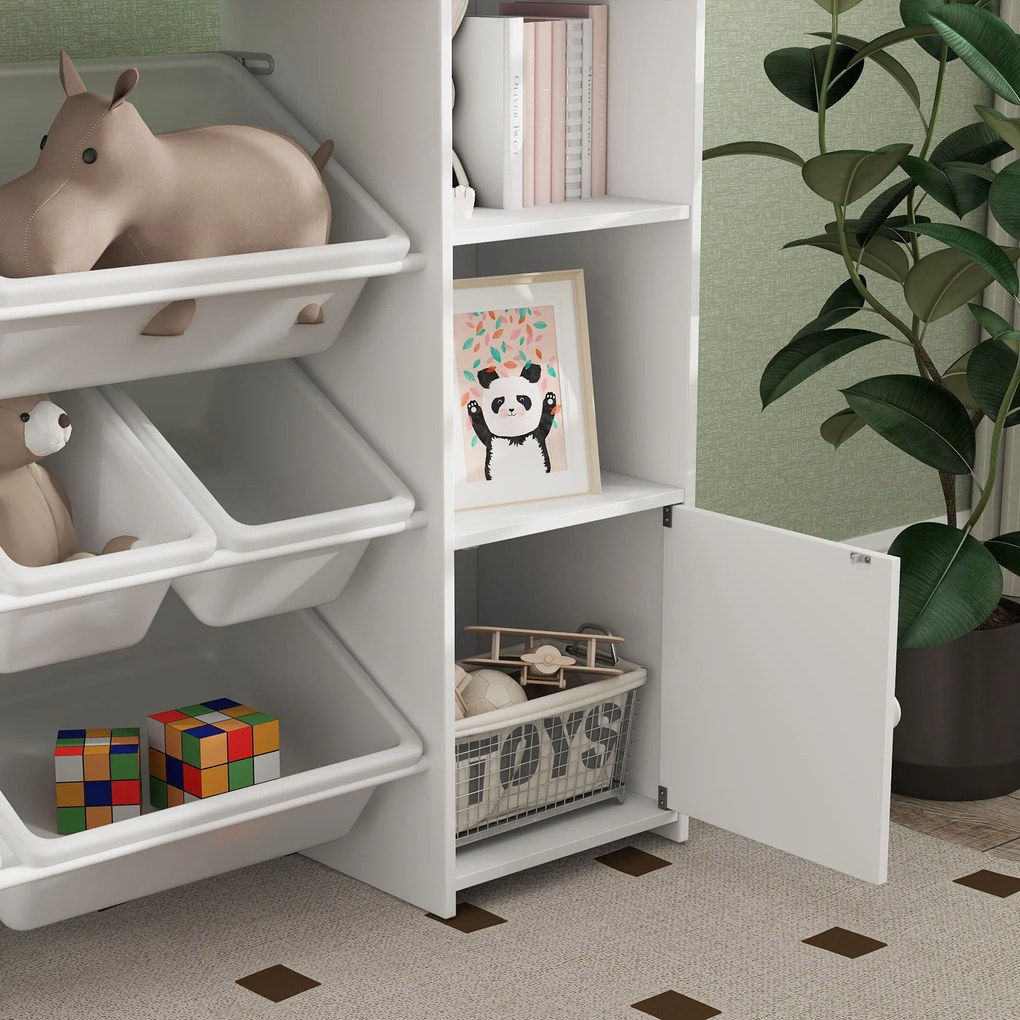 AIYAPLAY Dětský regál na hračky s 8 vyjímatelnými boxy, 4 otevřené přihrádky, 2 přihrádky ve skříňce, dětský regál do dětského pokoje, mateřské školy…