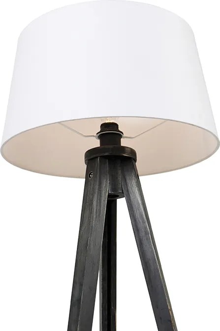 Stojací lampa se třemi nohami černá s lněným stínítkem bílým 45 cm - Tripod Classic