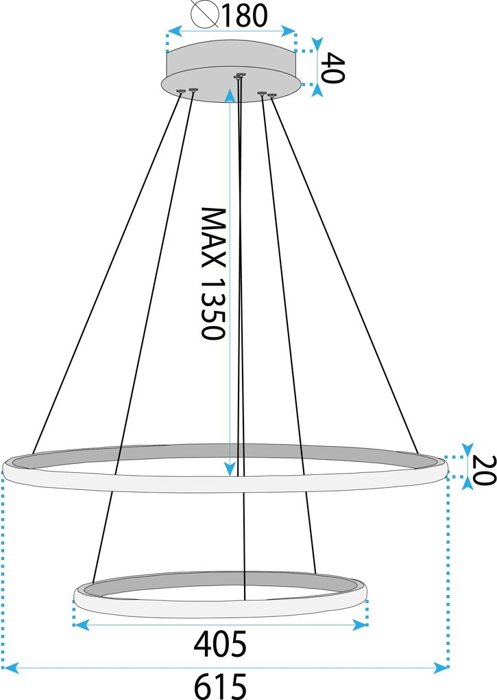 Toolight Toolight, LED závěsné osvětlení 40/60cm, 61W, 3000K, LHJ007-CP2, zlatá, OSW-60004