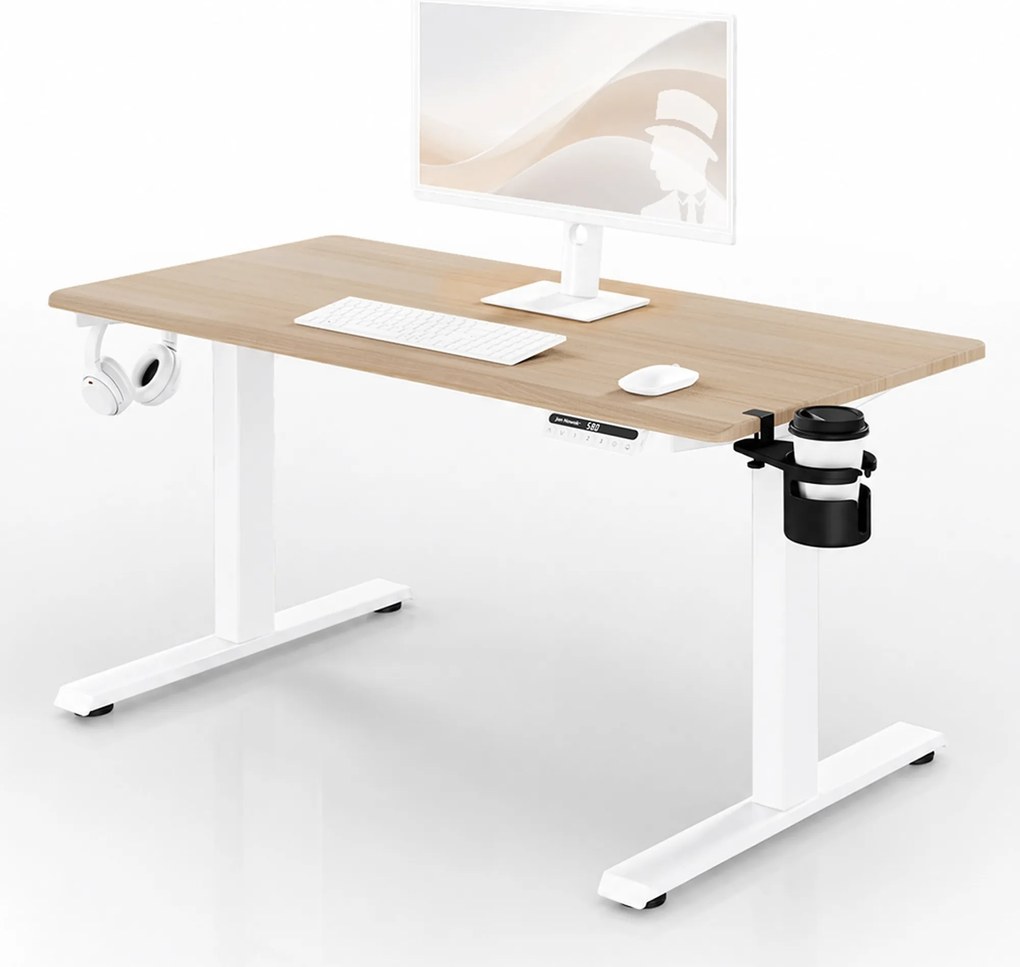 Elektrický stůl s nastavitelnou výškou ergonomický bílý/dub sonoma,1200x600 mm: ARIA