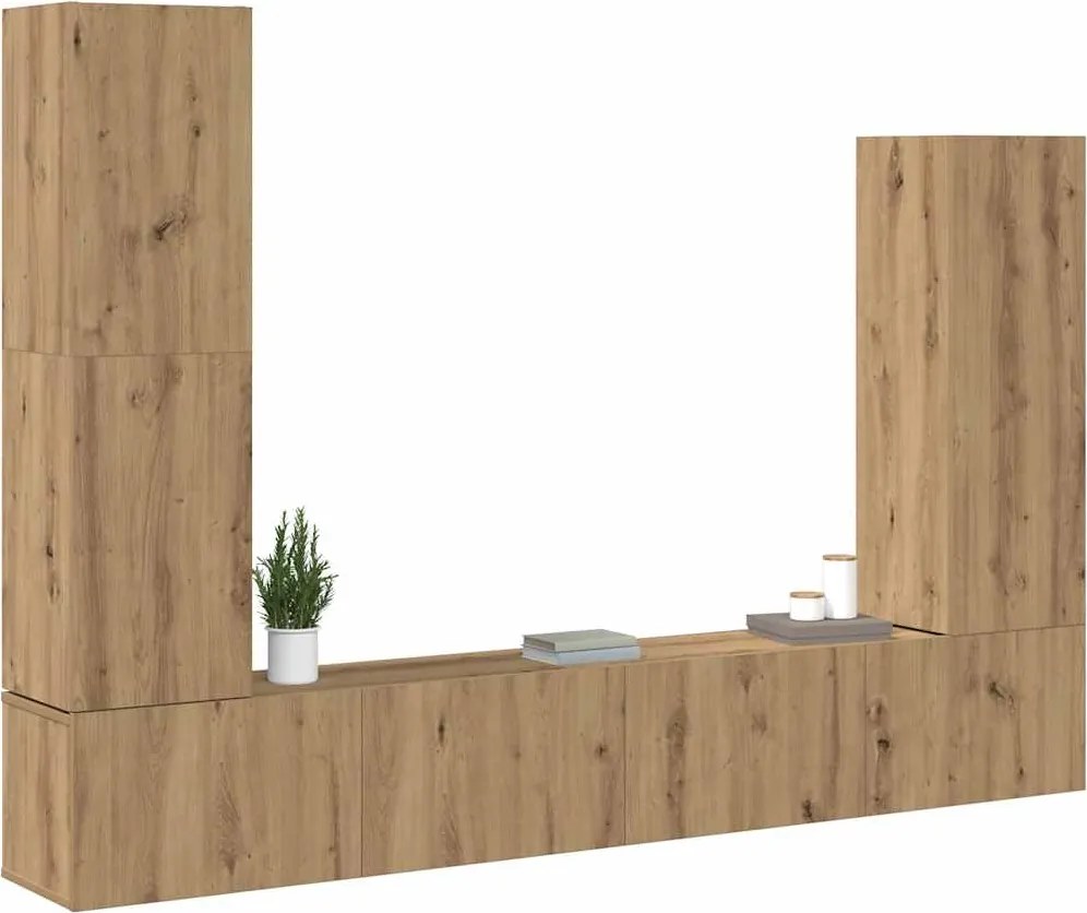Sada 4 kusů nástěnné TV skříňka dub artisan kompozitní dřevo 3329218