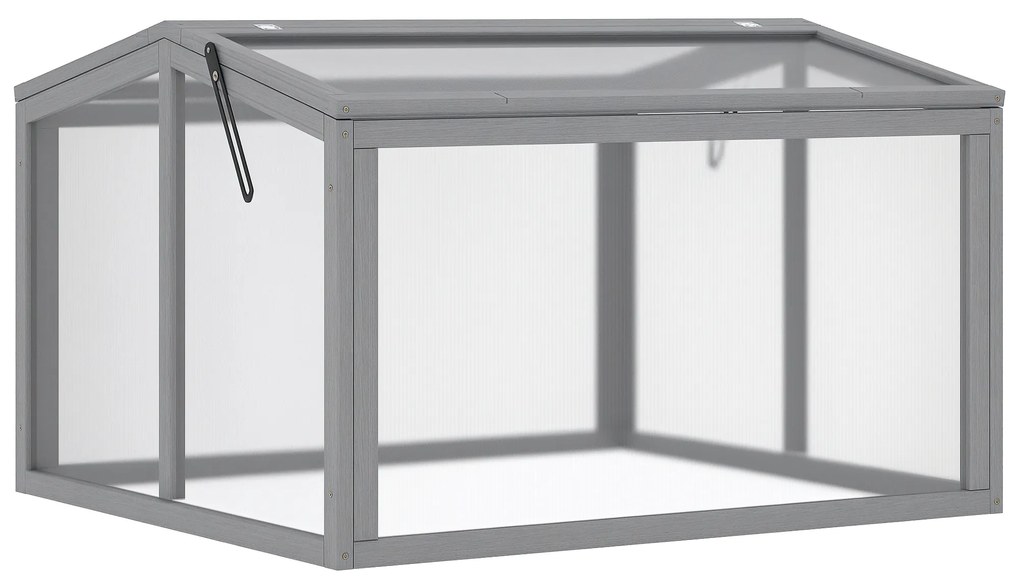 Outsunny Cold Frame 90 x 80 x 58 cm Skleníkový záhon s krytem ze dřeva a polykarbonátu ve světle šedé barvě | Aosom.de