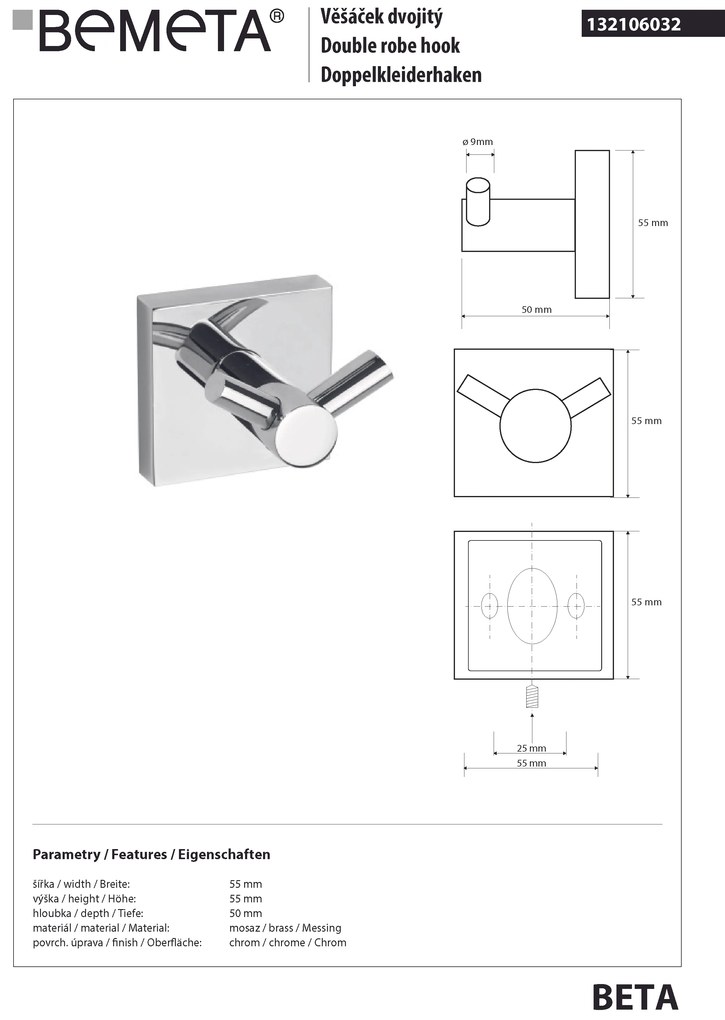 Bemeta Design BETA: Háček, dvojitý - 132106032