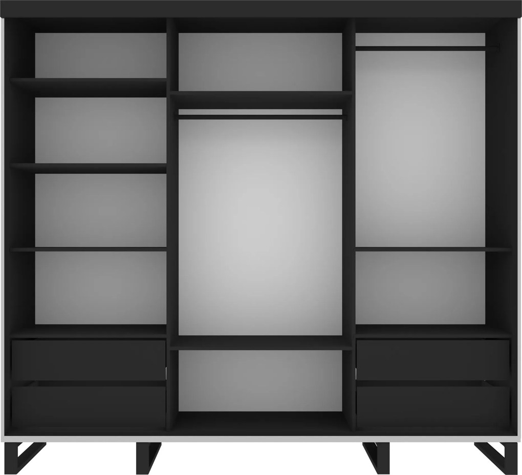 ARK Šatní skříň GOD, Černá/Stříbrná 250 cm