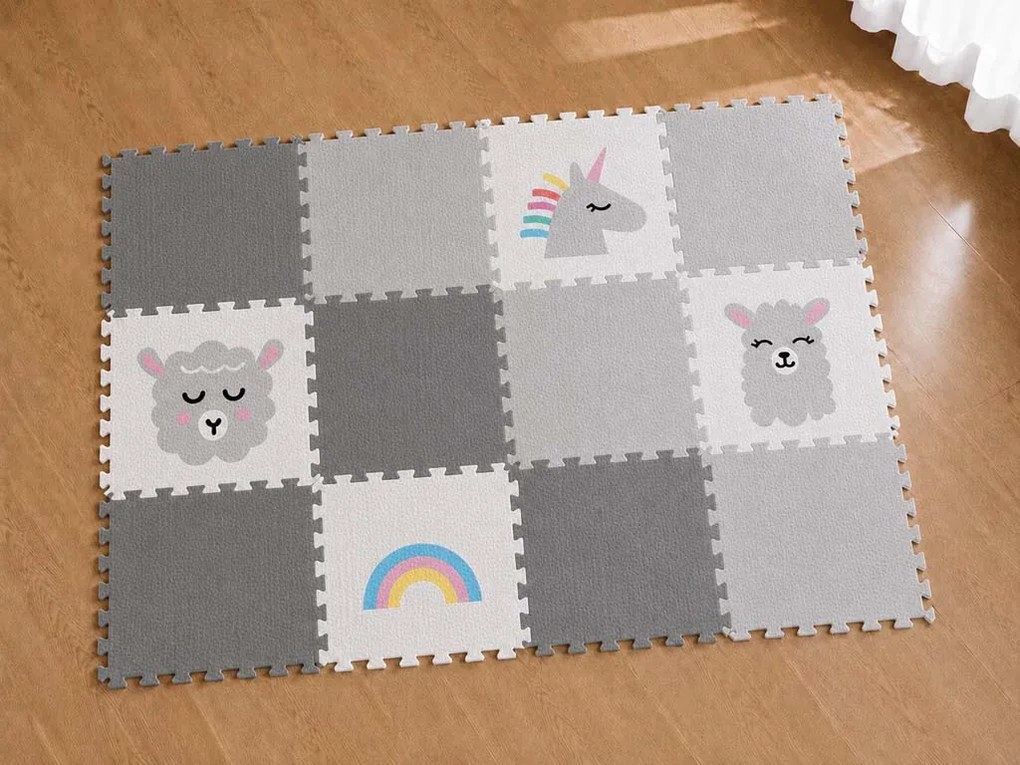 Hrací pěnové puzzle do dětského pokoje 12 dílů ŠEDÝ JEDNOROŽEC
