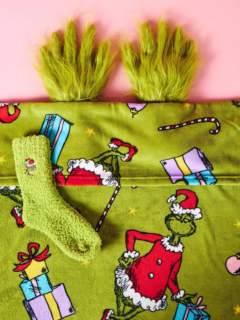 Sinsay - Vánoční sada: dětská deka s ponožkami Grinch - neonová