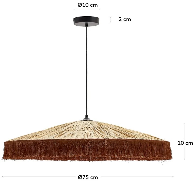 Ratanové závěsné světlo Kave Home Pollensa 75 cm s třásněmi