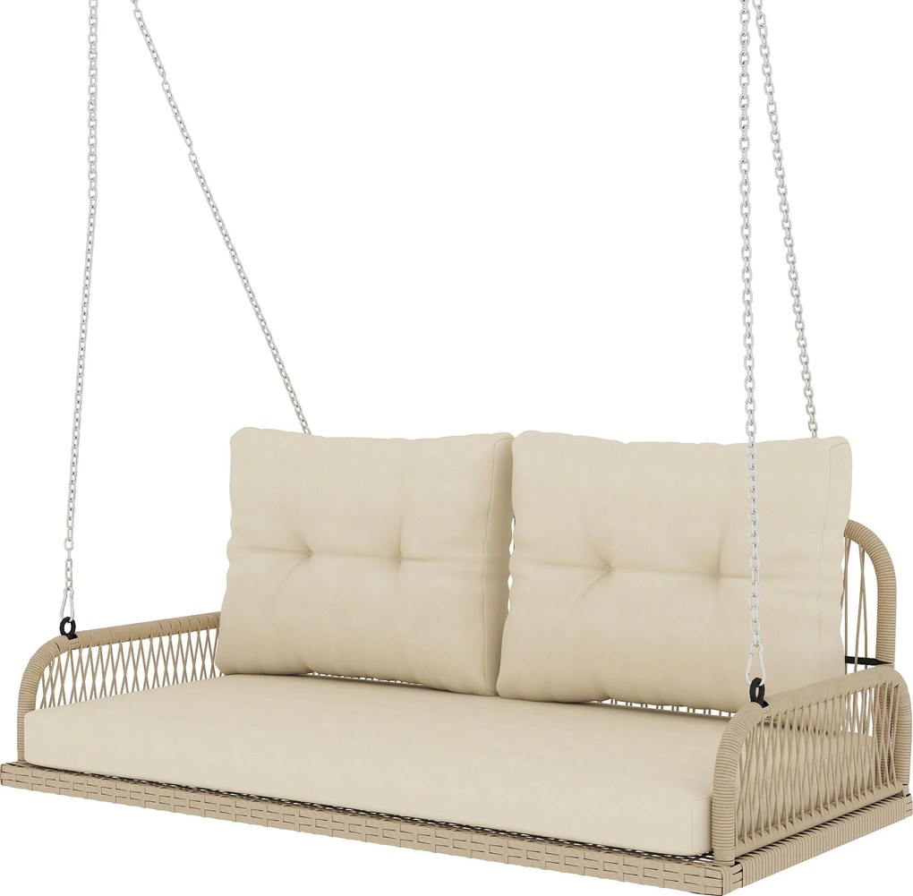 Outsunny Hollywood houpačka pro 2 osoby z rákosu se polštáři a řetězovým zavěšením, nosnost až 240 kg, houpačka do zahrady nebo na balkon 115 x 66 x 4