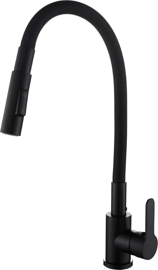 Gamma Flex 4000, stojánková dřezová baterie s flexibilním ramenem, 2-funkční výtok, černá matná, GMA-BFX-4000BK