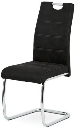 Autronic - Jídelní židle - černá látka Cowboy v dekoru broušené kůže, kovová chromovaná podnož - HC-483 BK3
