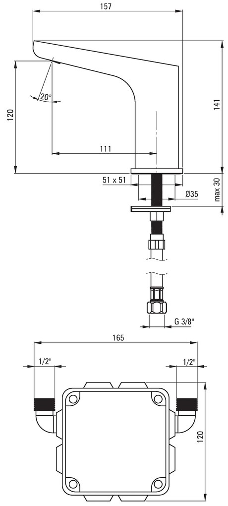 Deante Hiacynt, senzorová umyvadlová baterie bez regulace teploty, napájení 230/6V, chromová, BQH_028R