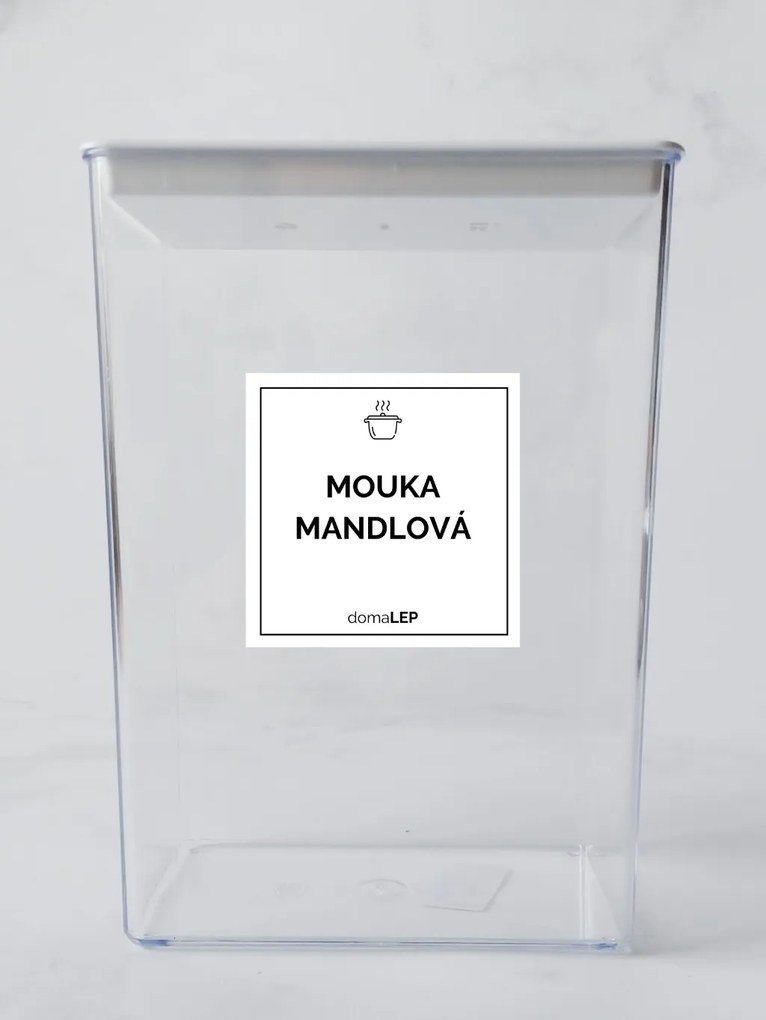 MOUKA MANDLOVÁ - omyvatelná samolepka na dózu, výběr rozměrů Ø 5 cm / 5 x 5 cm / 6 x 8 cm | DomaLEP