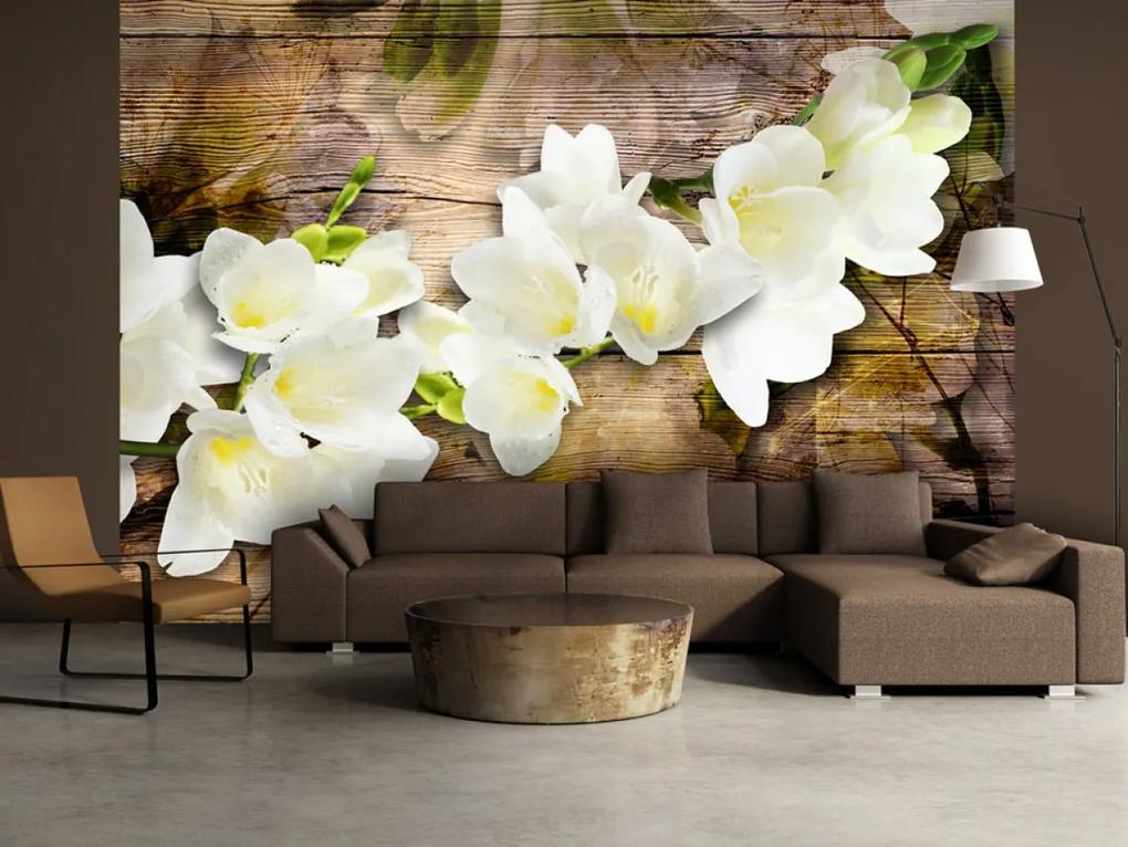 Bílé květiny na dřevě (150x105 cm) - Murando DeLuxe