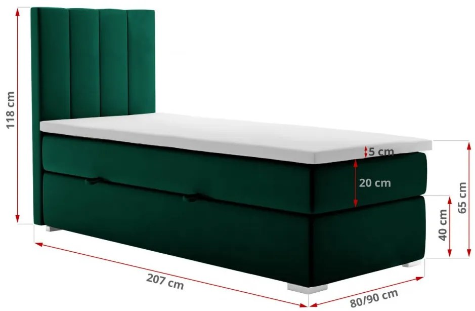 Luxusní jednolůžková postel CALINA Černá 90x200 cm Pravá