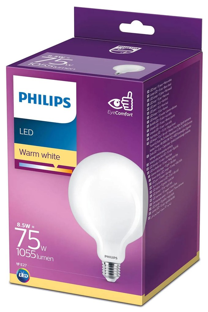 Philips LED Classic globe E27 G120 8,5W matná