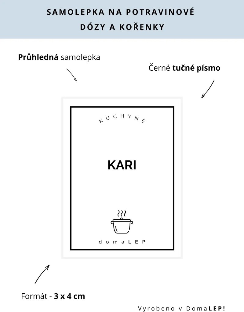 Samolepka na kořenky KARI průhledná 3 × 4 cm tučné písmo