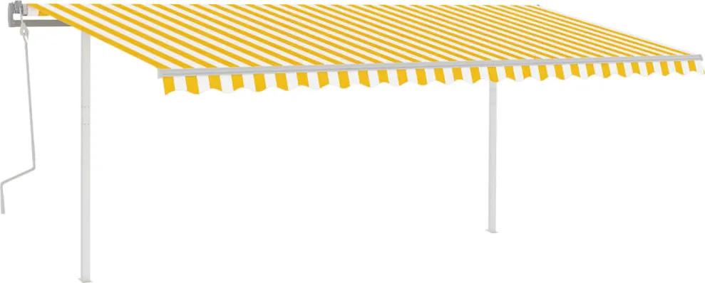 vidaXL Ručně zatahovací markýza se sloupky 5 x 3,5 m [3070058] Barva: Žluto-bílá