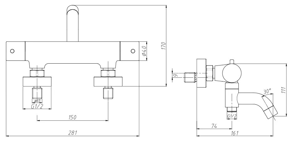 Mereo vanová baterie nástěnná 150 mm bez příslušenství mosaz chrom CB90103TER