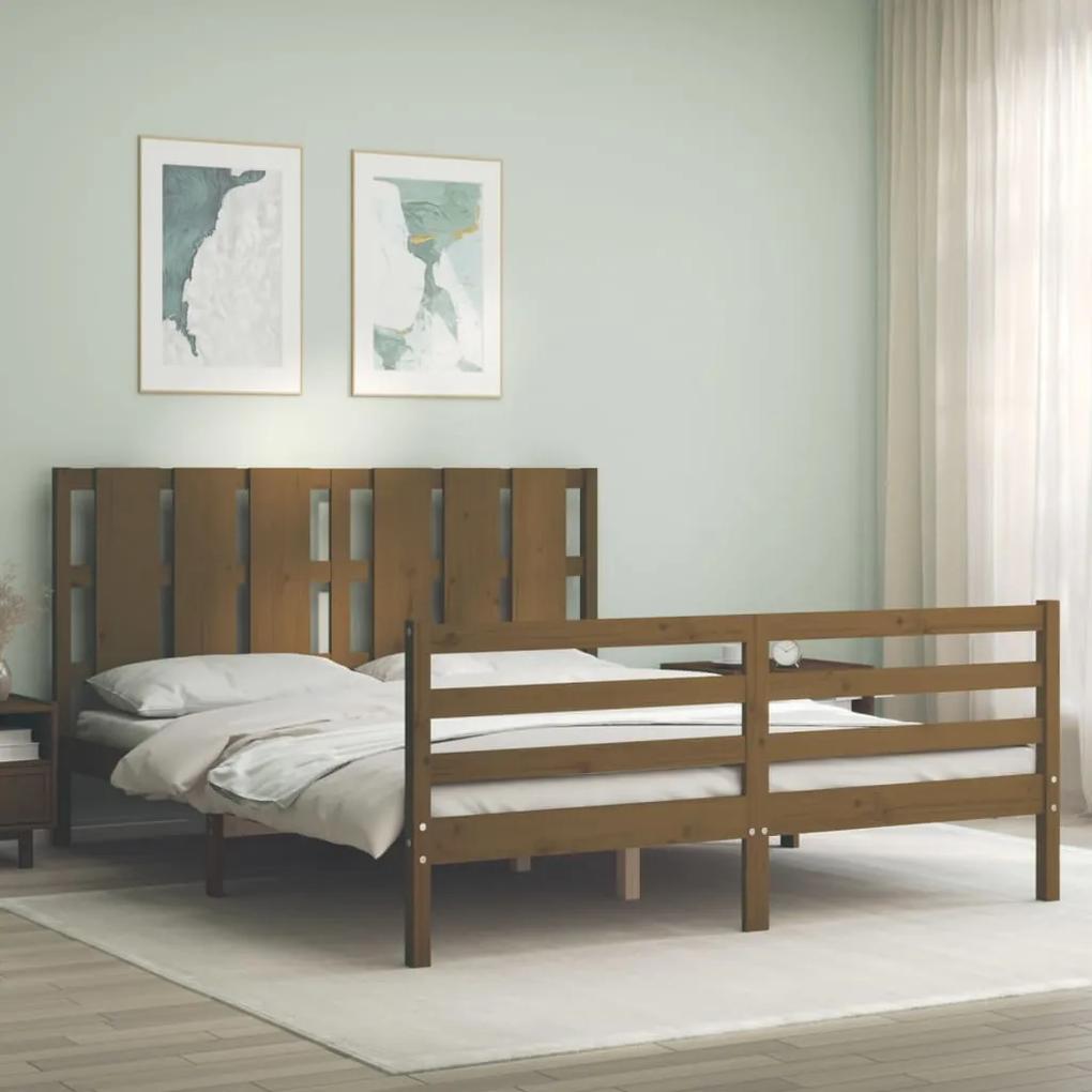 Rám postele s čelem medově hnědý 160 x 200 cm masivní dřevo,  3194129