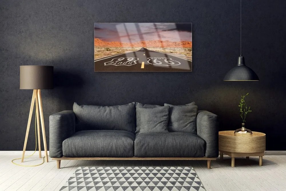 Obraz na skle Dálnice Cesta Poušť 120x60 cm