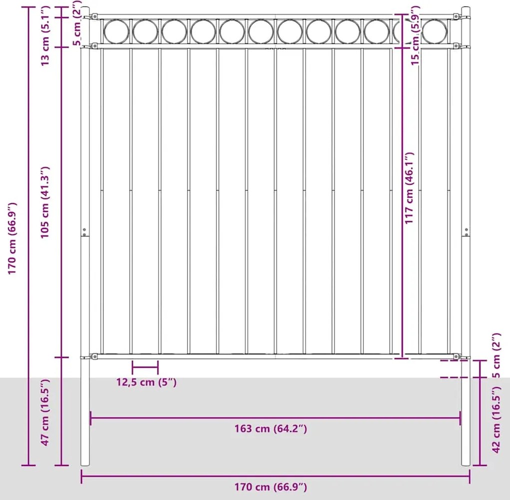 Zahradní plot ASSEN ocelový 1,7 x 1,2 m černý 146314