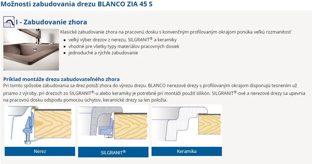 Blanco Zia 45 S, silgranitový dřez 780x500x190 mm, 1-komorový, šedá vulkán, BLA-527383