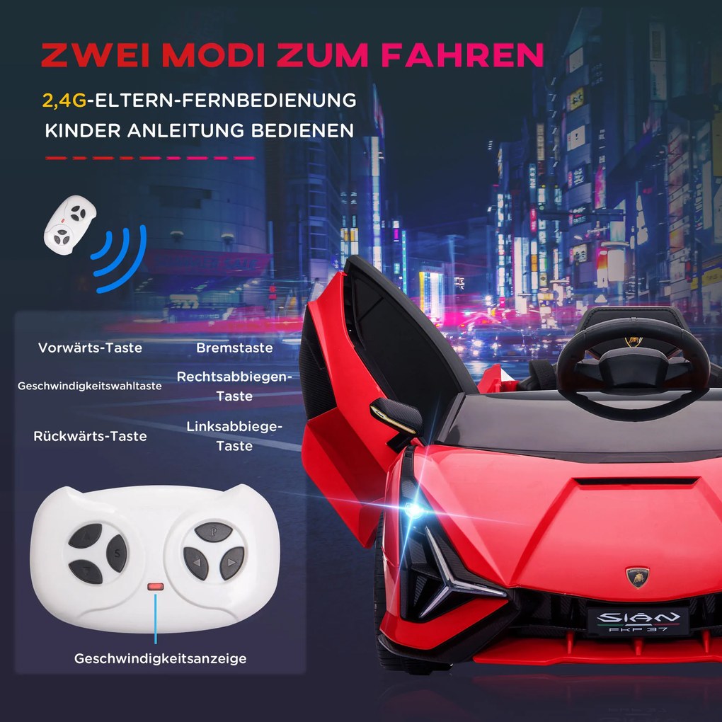 HOMCOM dětské auto 12V 2 jízdní režimy Lamborghini SIAN SUV auto na hraní elektrické auto s dálkovým ovládáním hudba (MP3/USB) světlo 37-60 měsíců ko…