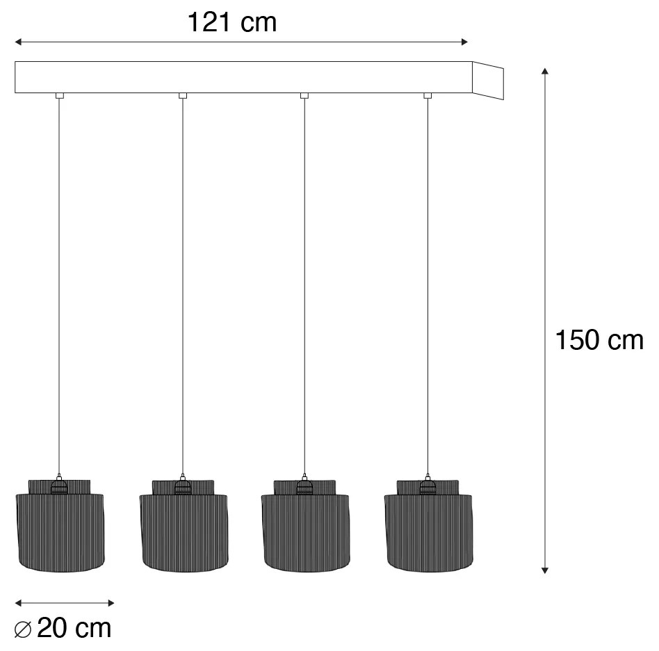 Závěsné svítidlo Japandi černé s hnědým lanem 4-světla - Smilla