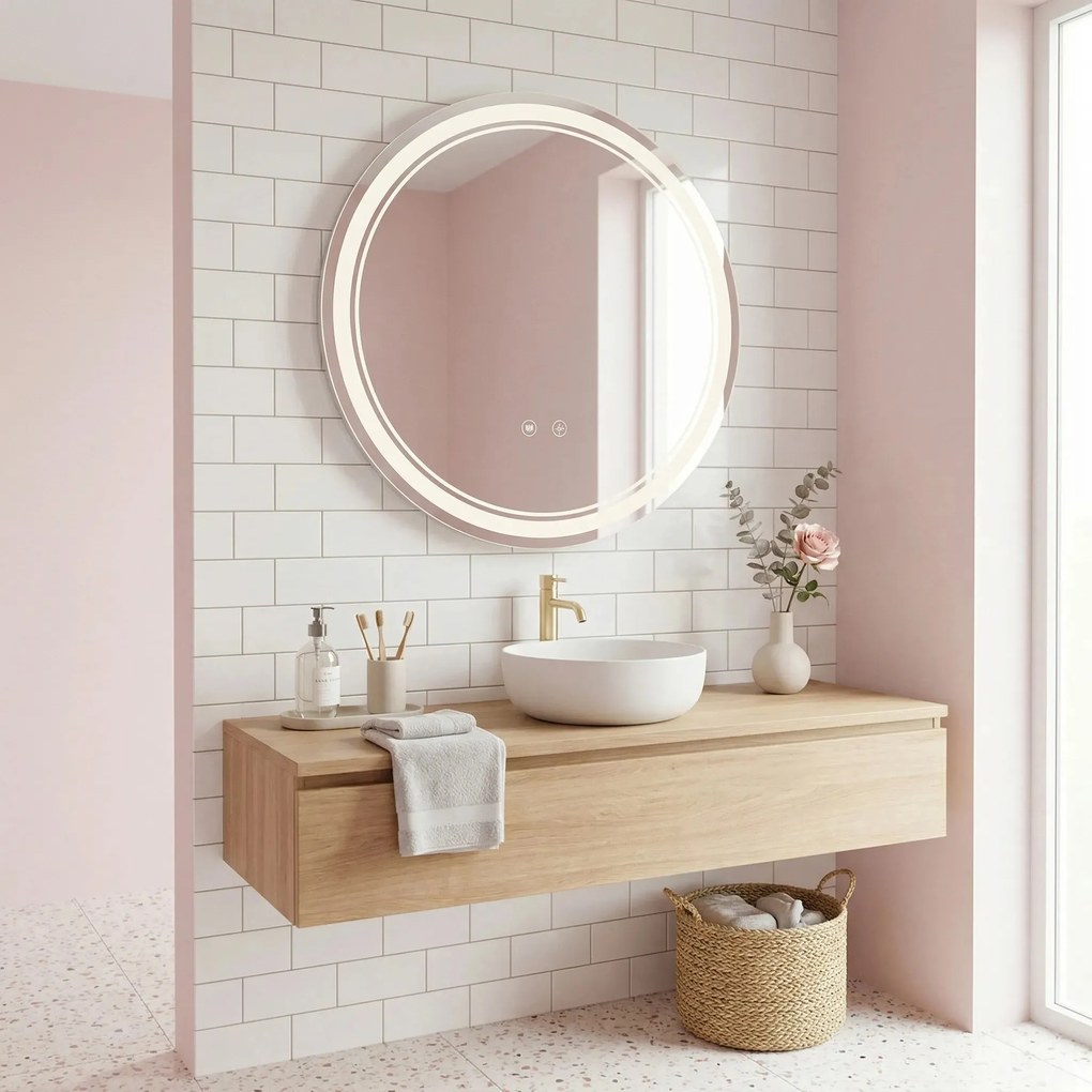 Tutumi Zrcadlo ⌀70 cm s vyhříváním a regulovatelným LED osvětlením HOM-00204