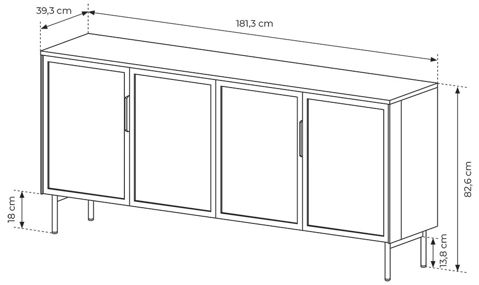 LUMI k | komoda 181 4D + LED | 181 cm | kašmír/zlatá