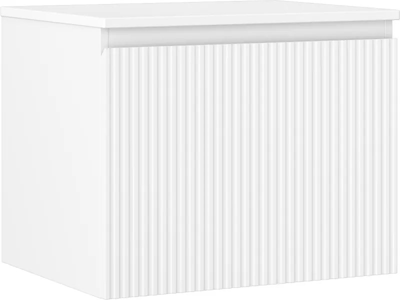 Mexen Rivel, koupelnová skříňka 60 cm s pracovní deskou, 1 zásuvka, drážkovaná, bílá matná, 91A20-06047-1-BFC01