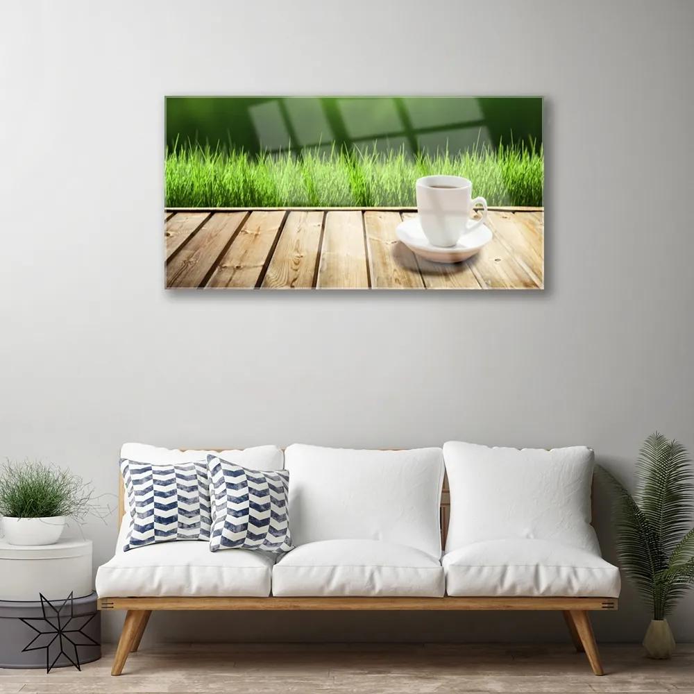 akrylový obraz Tráva Hrnek Příroda 100x50 cm