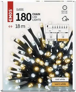 Vánoční osvětlení EMOS D4AN06 180LED řetěz 18m teplá/studená bílá s časovačem
