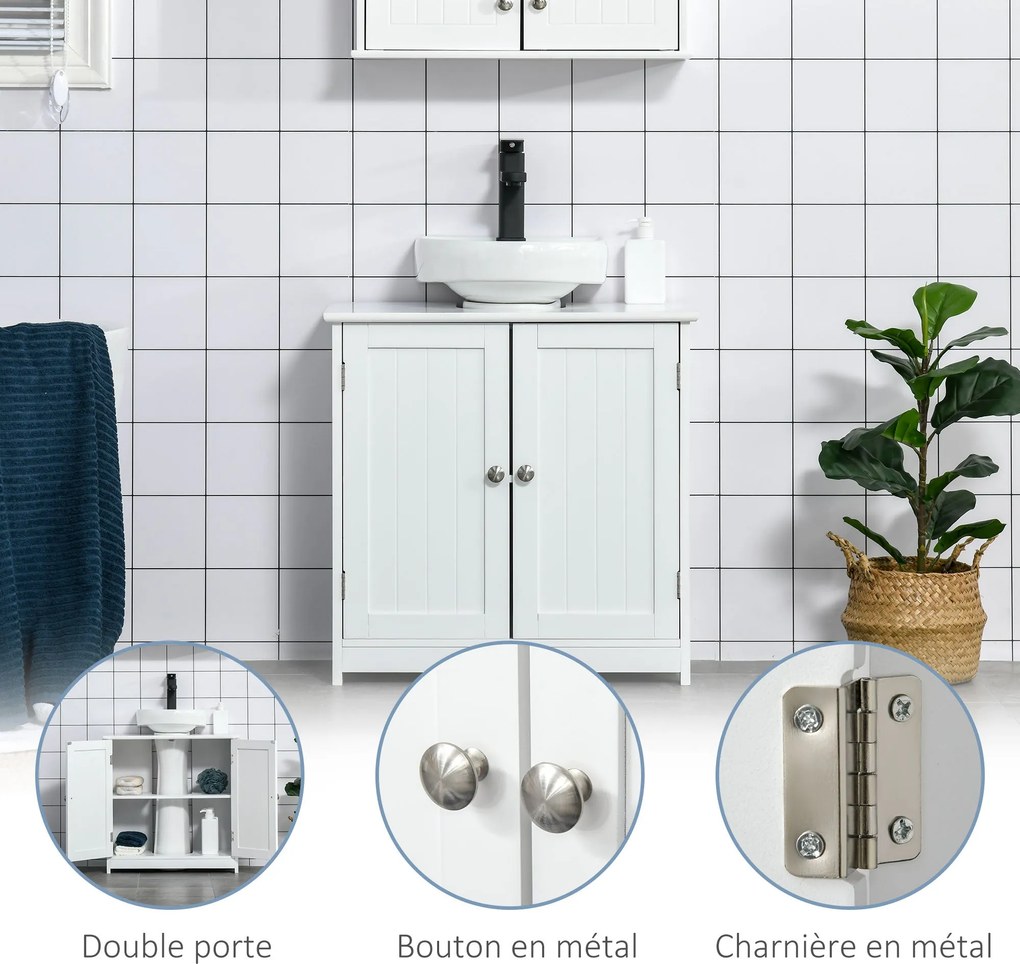 Kleankin koupelnová skříňka - skříňka pod umyvadlo - dvoudvéřová skříň s policí - 60 Š x 30 H x 60 V cm - bílý dřevo