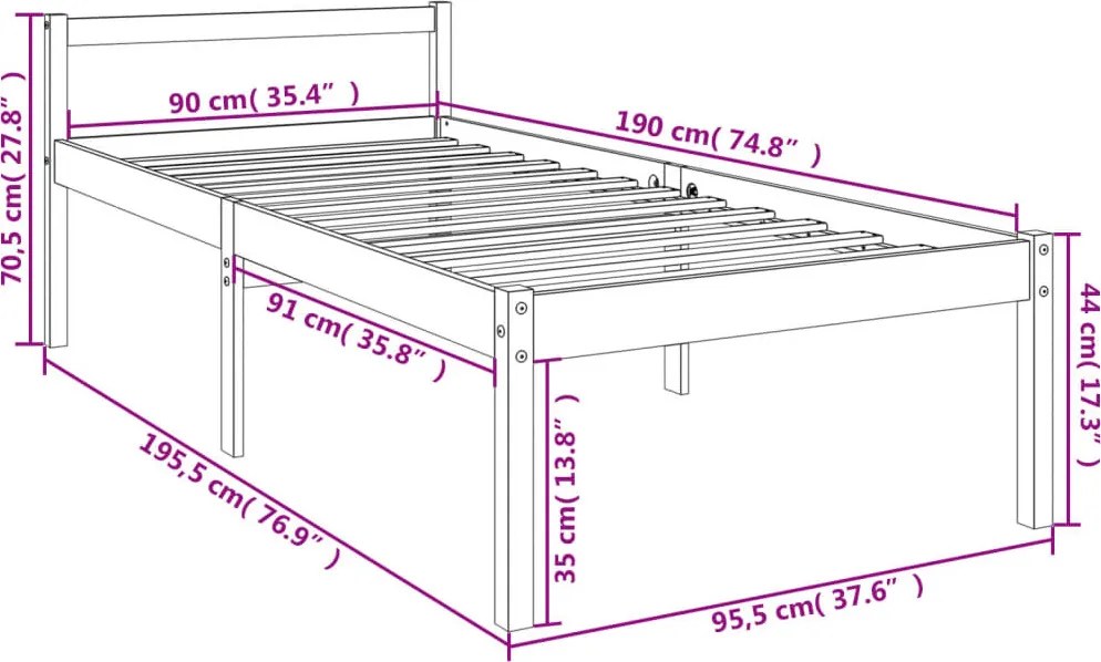 vidaXL Postel pro seniory 90 x 190 cm Single masivní borovice [810579] Barva: Bílá