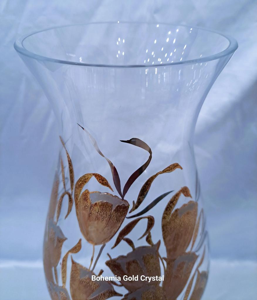Čírá váza se zlatem a malbou květin, 40 cm