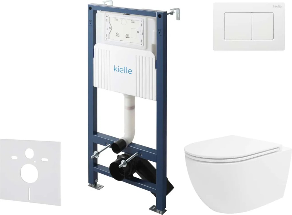 kielle Genesis New - Set předstěnové instalace, klozetu Oudee, Vortex Rimless+, sedátka softclose a tlačítka Gemini New III, lesklá bílá 30528SS34