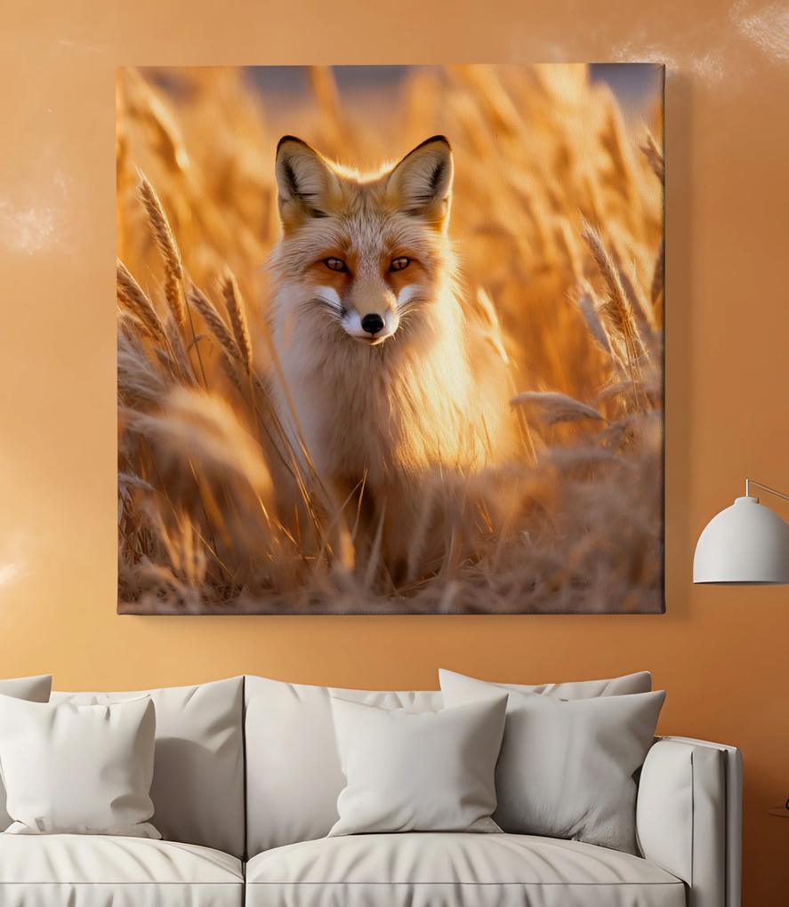 Obraz na plátně - Liška odpočívá v bílých travinách FeelHappy.cz Velikost obrazu: 100 x 100 cm