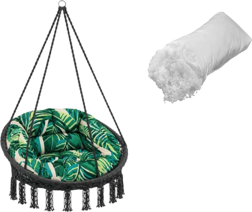 Tmavě šedé závěsné křeslo KOLUMBIA bez stojanu, barevný polštář s opěradlem + ZDARMA náplň z dutého vlákna 500 g
