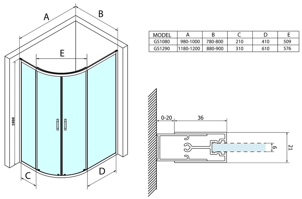 Gelco SIGMA SIMPLY čtvrtkruhová sprchová zástěna 1000x800 mm, R550, L/R, čiré sklo - GS1080