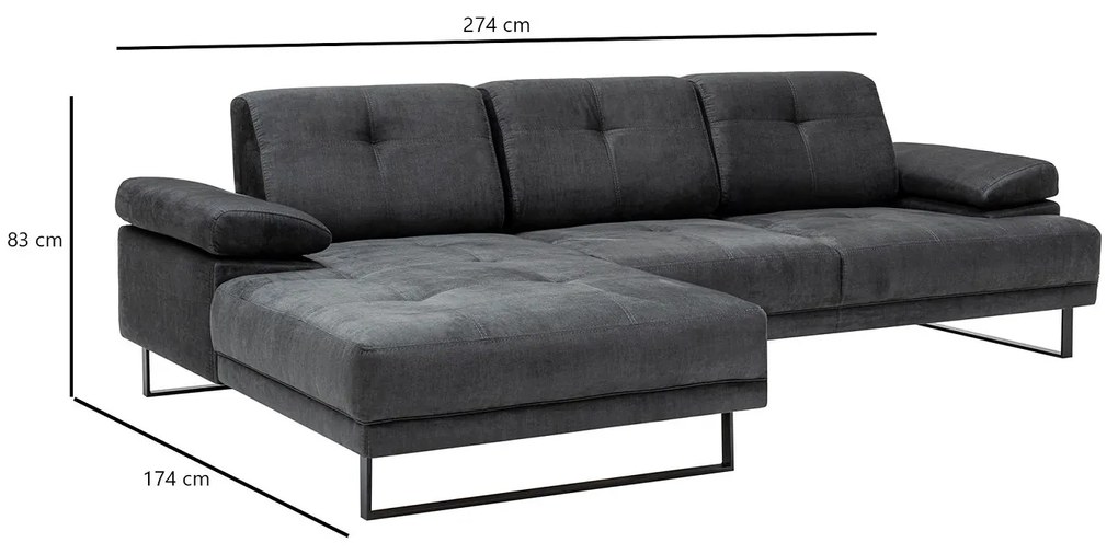 Designová rohová sedačka Vatusia 274 cm antracitová - levá
