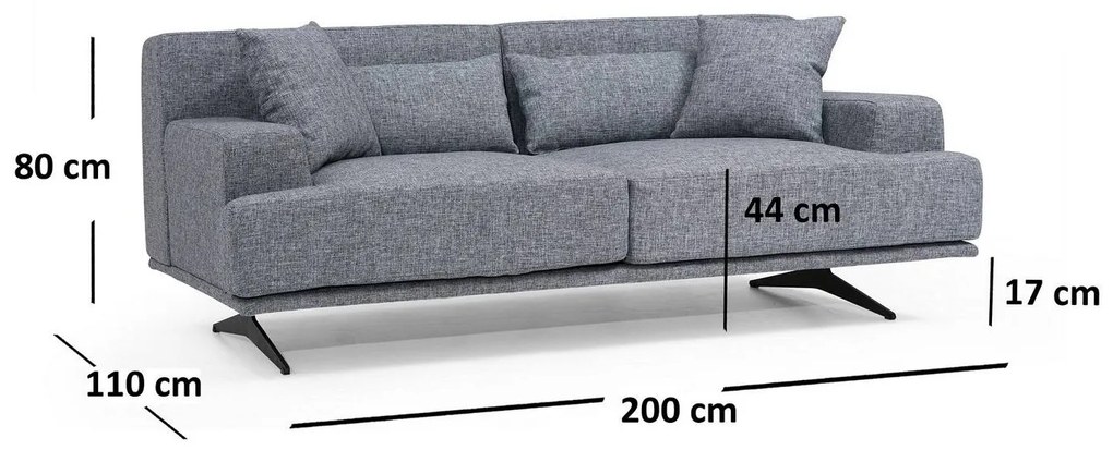 Designová sedačka Kessya 200 cm šedá