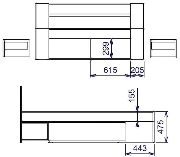 Postel Milo s nočními stolky 160 x 200 cm, dub sonoma a bílá